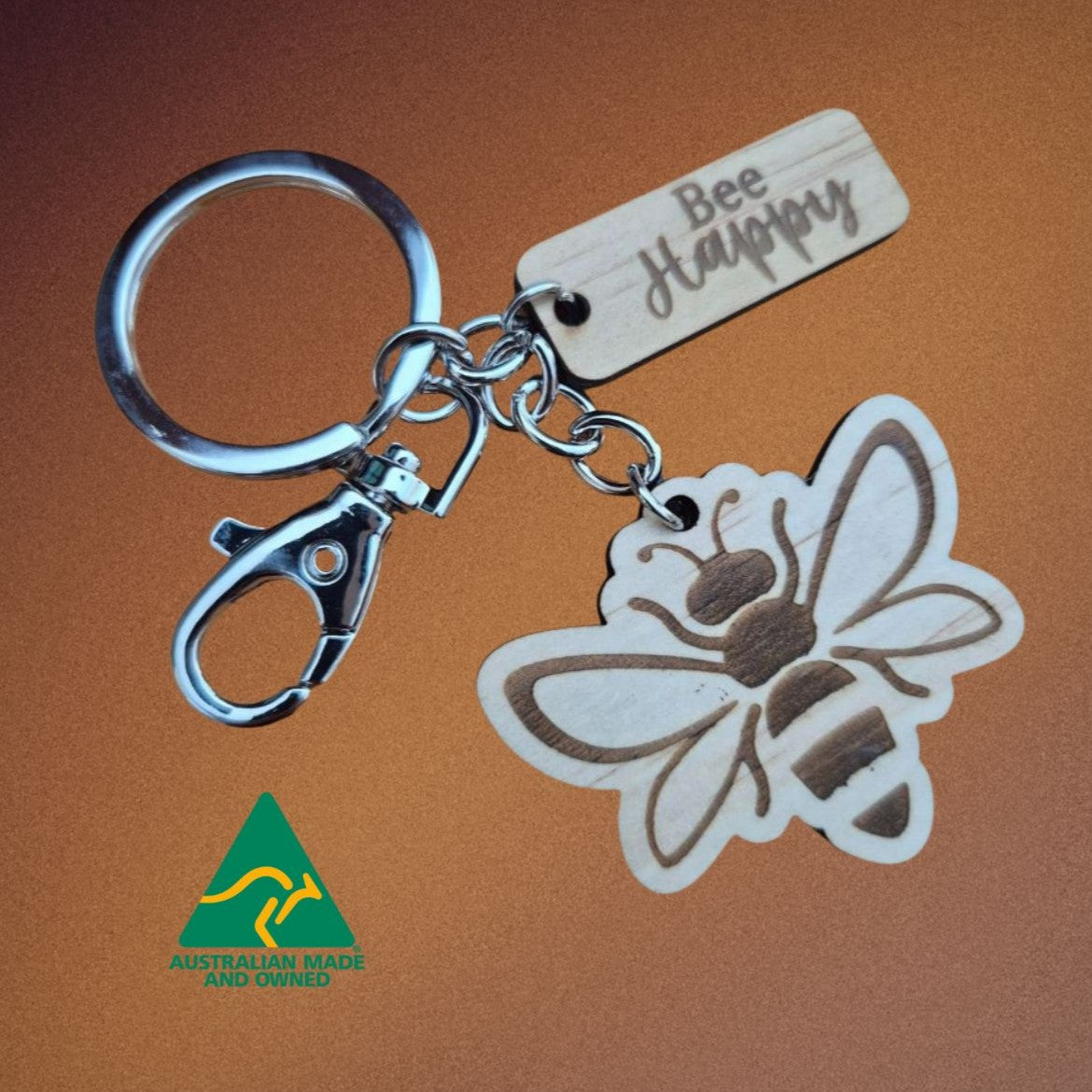 Bee Happy Bee Keyring | Made In Australia Sustainable Timber Bee Keych ...
